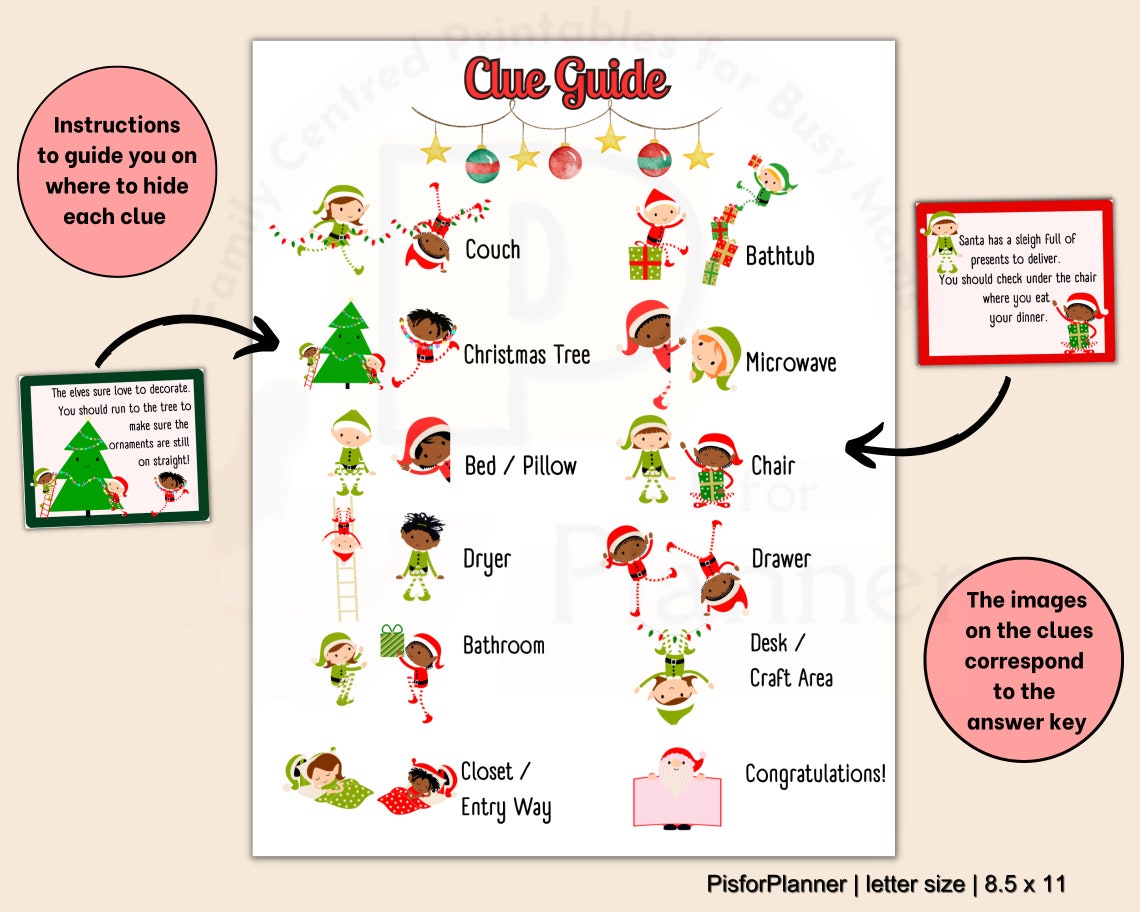 Christmas Elves Scavenger Hunt for Kids, Indoor Holiday Treasure Hunt ...