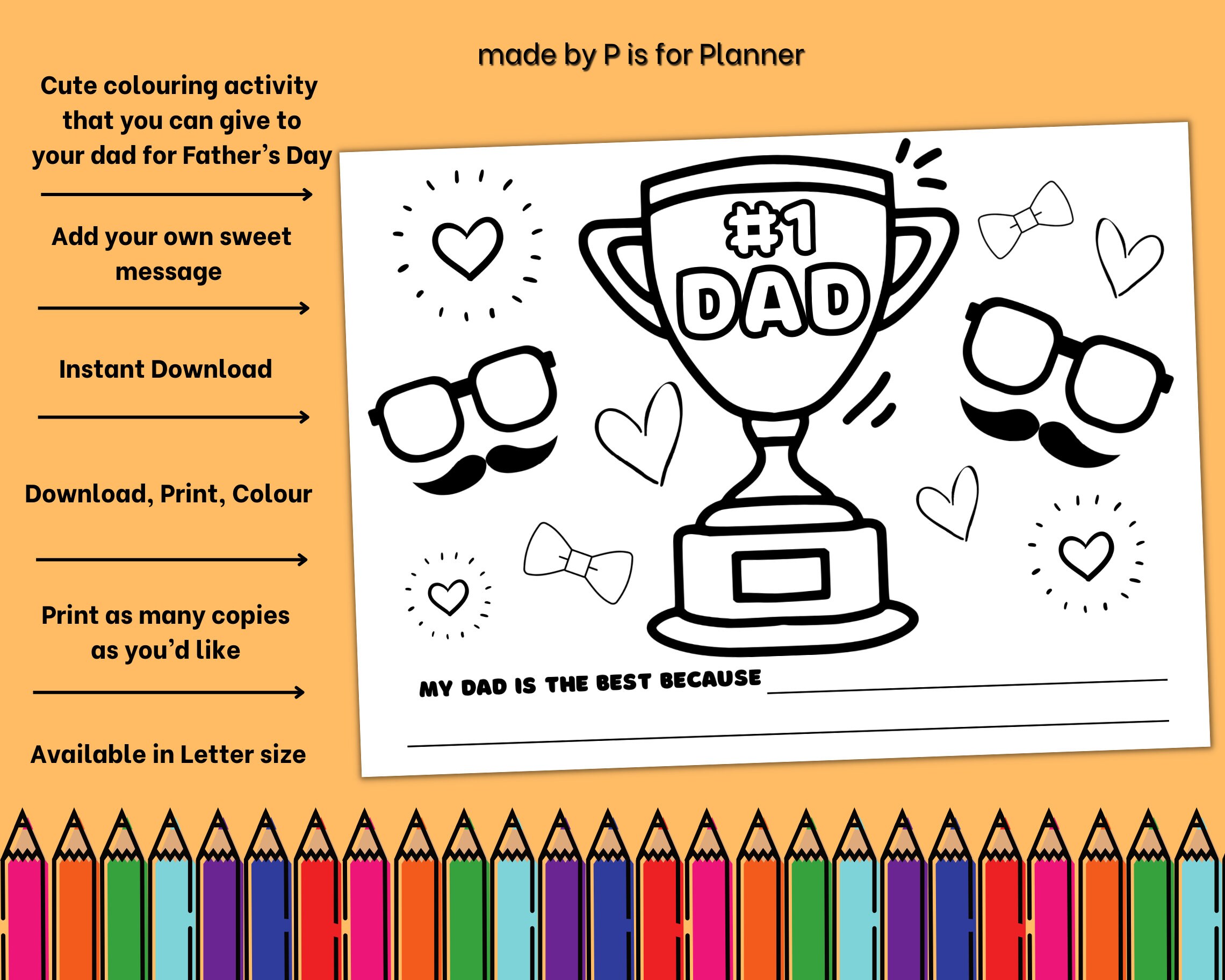 Fathers Day Colouring Page Printable, Gift for Dad, Fill in the Blank ...