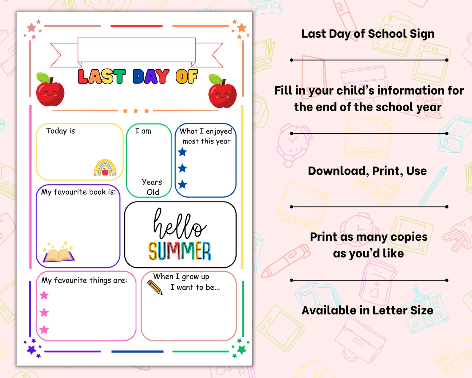 First and Last Day of School Sign Templates, Printable Editable Back to ...