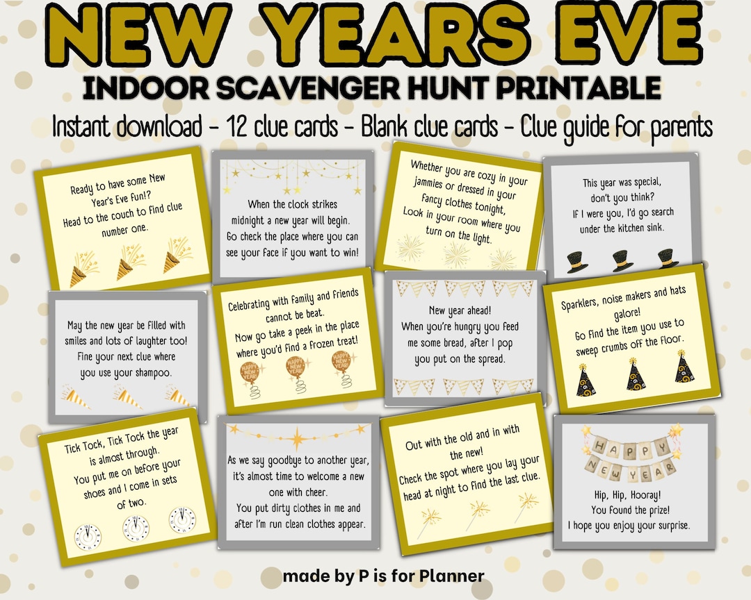 New Years Eve Scavenger Hunt for Kids, Indoor Holiday Treasure Hunt ...