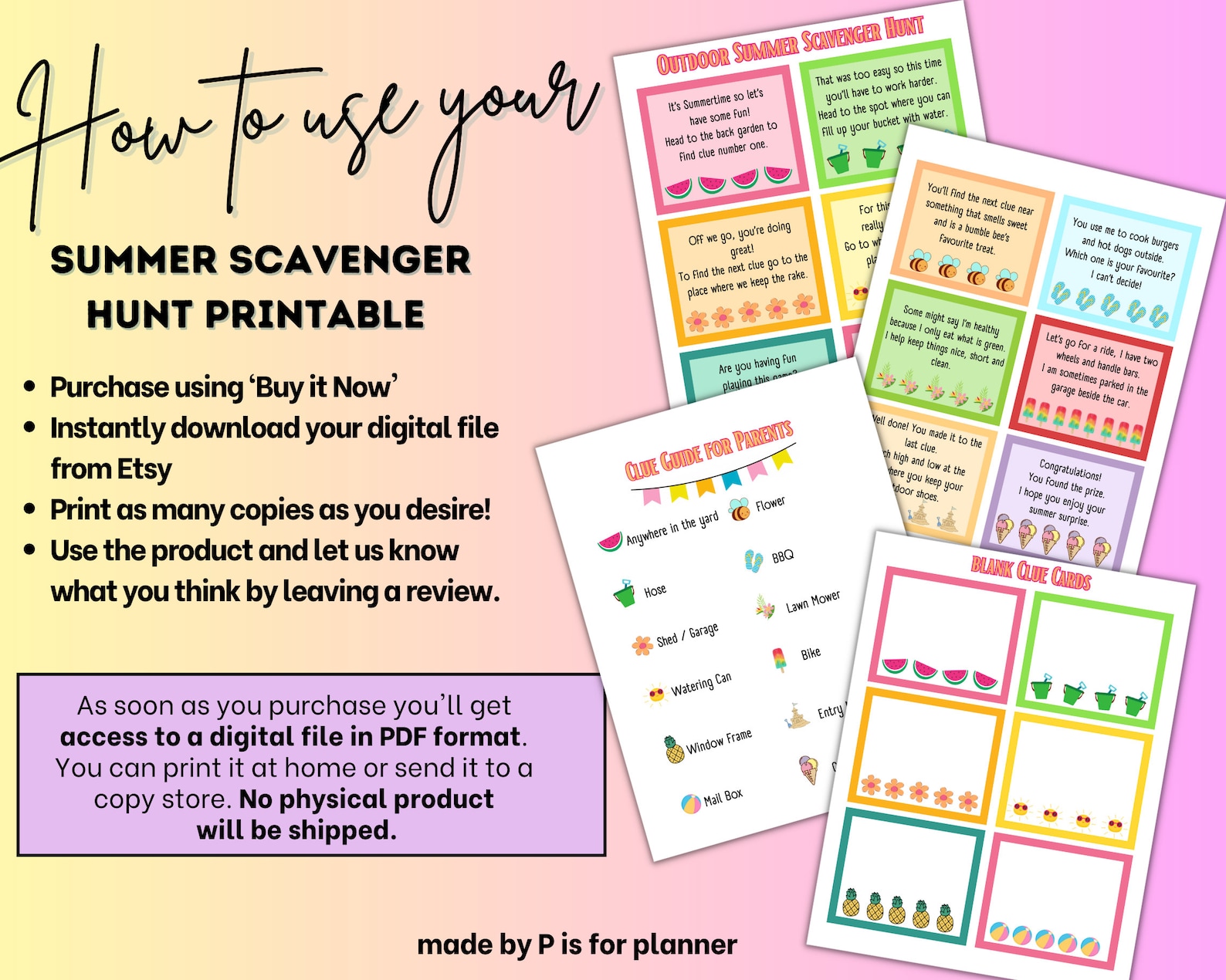 Summer Scavenger Hunt for Kids, Outdoor Summer Treasure Hunt Clues, Fun ...