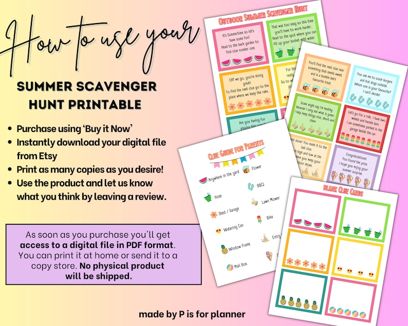 Summer Scavenger Hunt for Kids, Outdoor Summer Treasure Hunt Clues, Fun ...