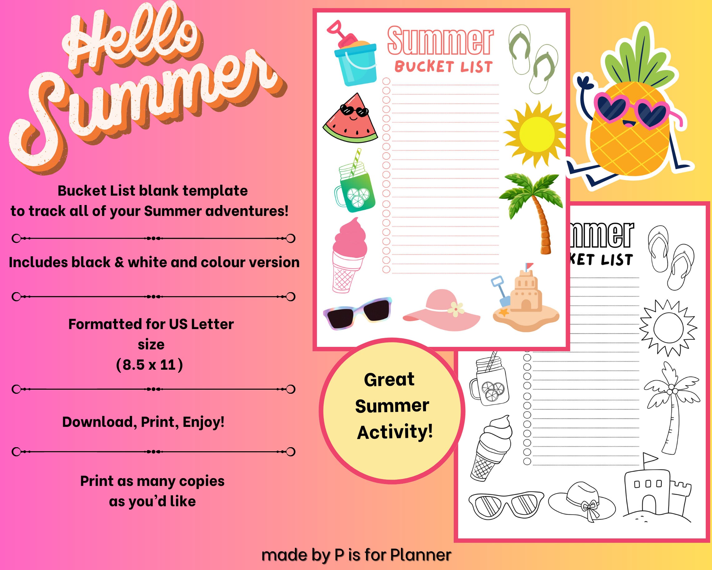 Summer Bucket List Printable, Personalized Summer Checklist for Kids ...