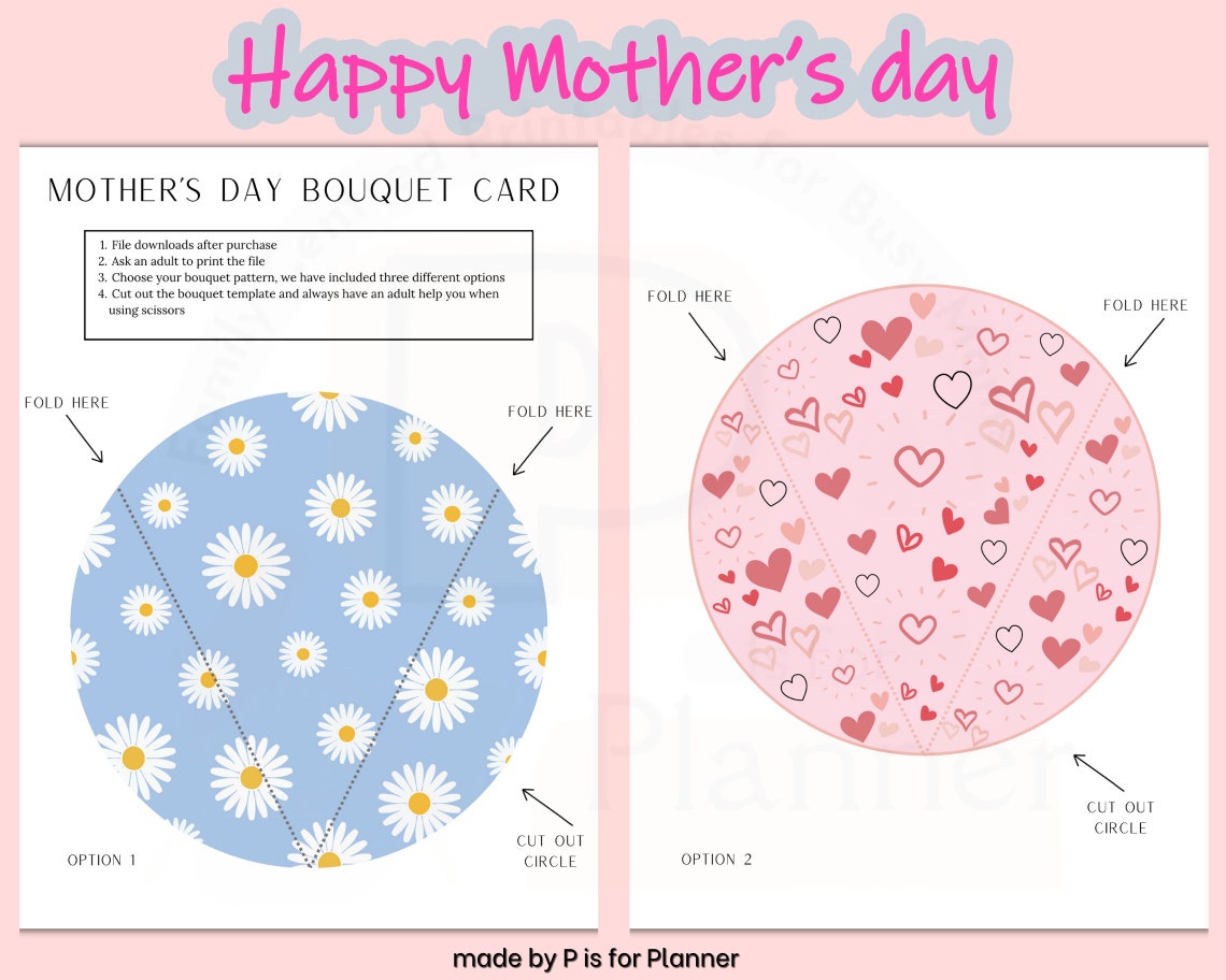 Mothers Day Bouquet Card, Printable Coloring Card, Paper Craft Activity ...