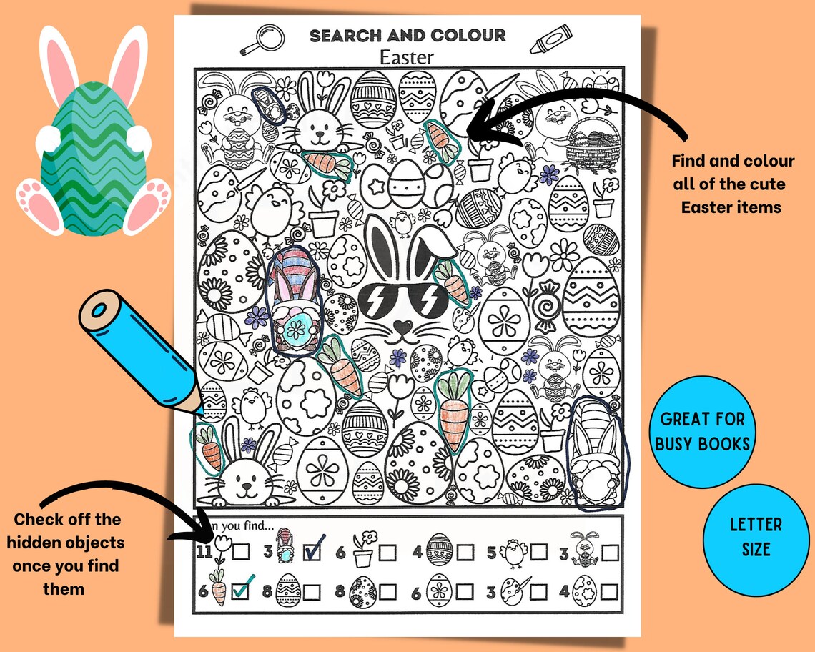 Easter Search and Colour Printable, I Spy Easter Game, Colouring Page ...