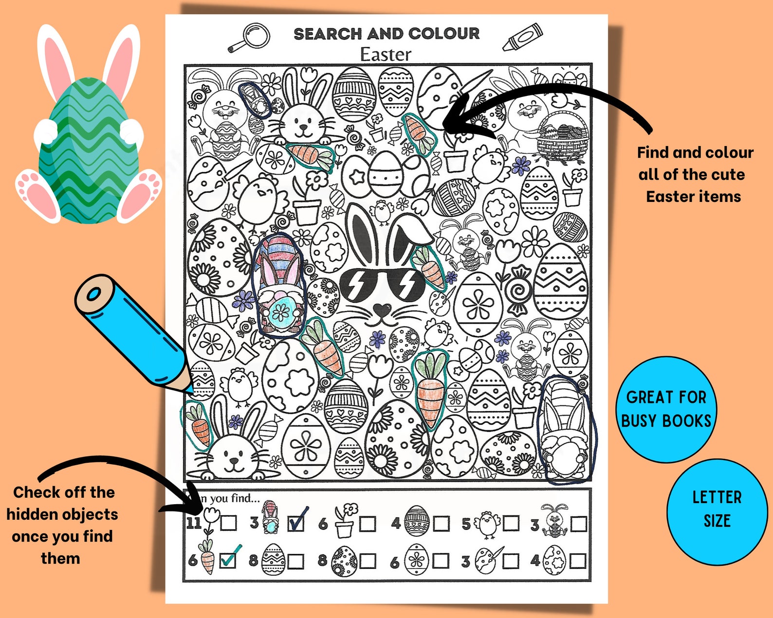 Easter Search and Colour Printable, I Spy Easter Game, Colouring Page ...