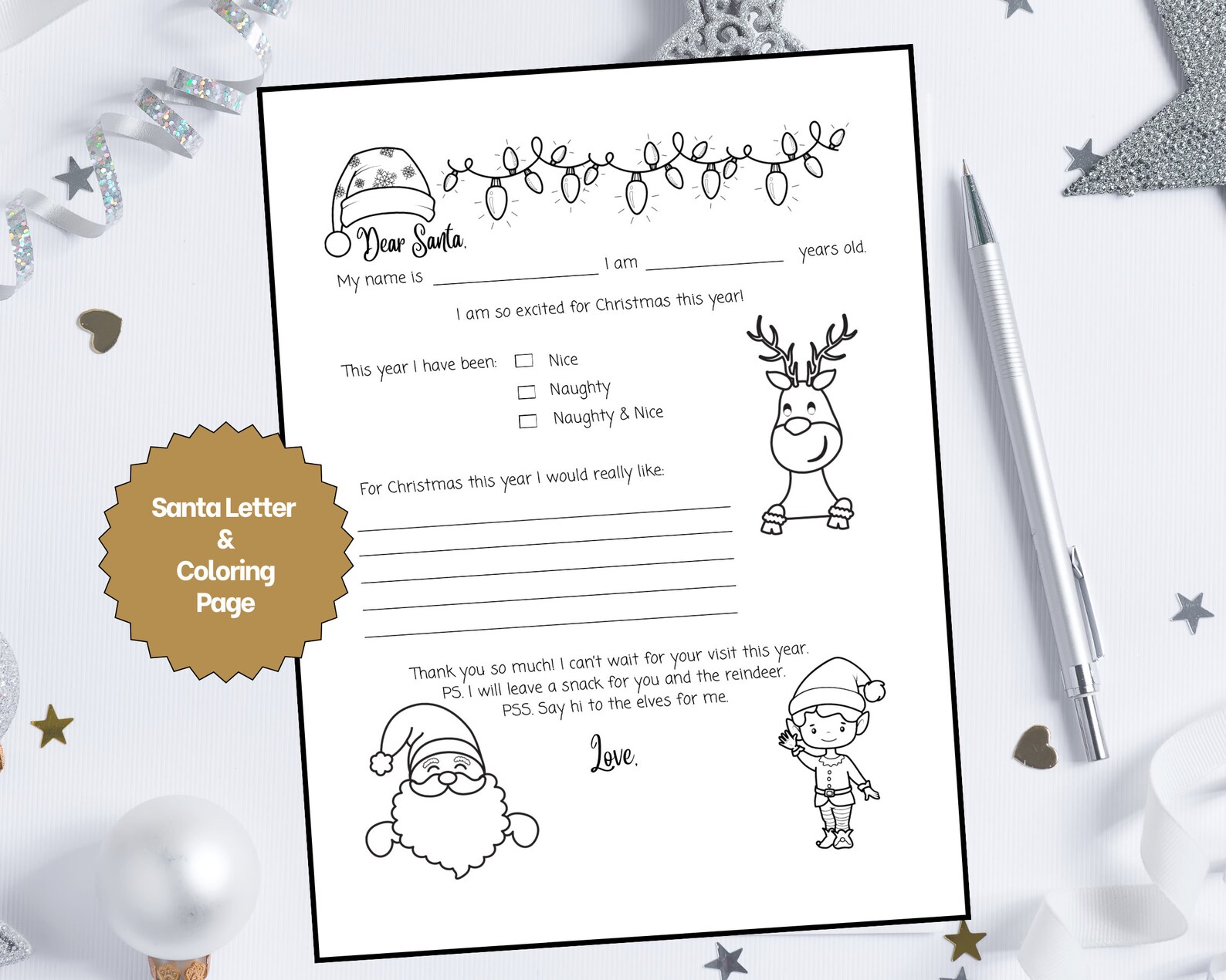 Letter to Santa and Coloring Page Printable, Children’s Letter to Santa ...