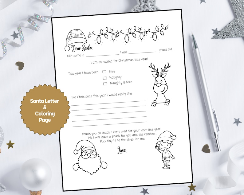 Letter to Santa and Coloring Page Printable, Children’s Letter to Santa ...