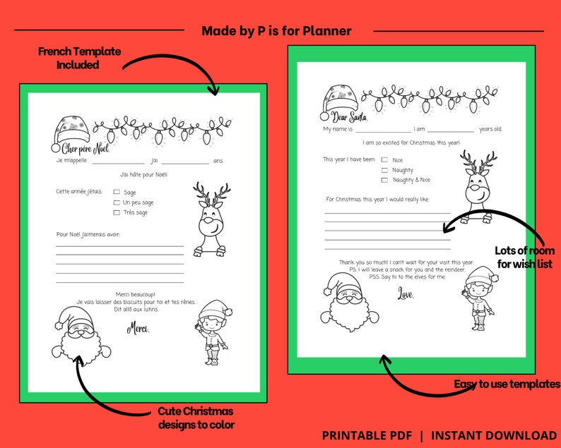 Letter to Santa and Coloring Page Printable, Kids Letter to Santa ...