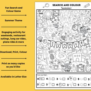 Summer Search and Color Printable, Beach Day Coloring Page, I Spy ...