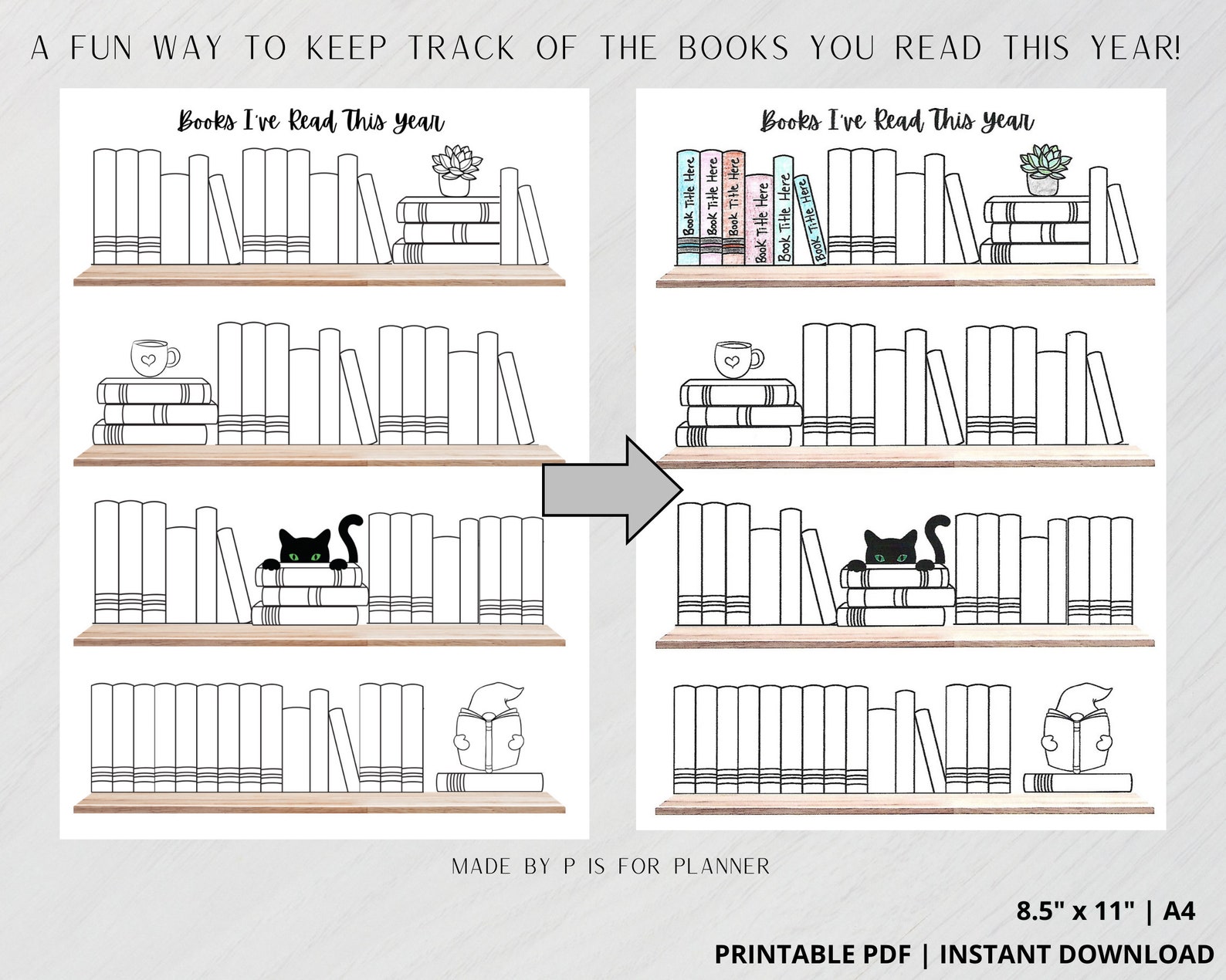 Reading Tracker Printable, Bookshelf Reading Log, Book Tracker, Book ...