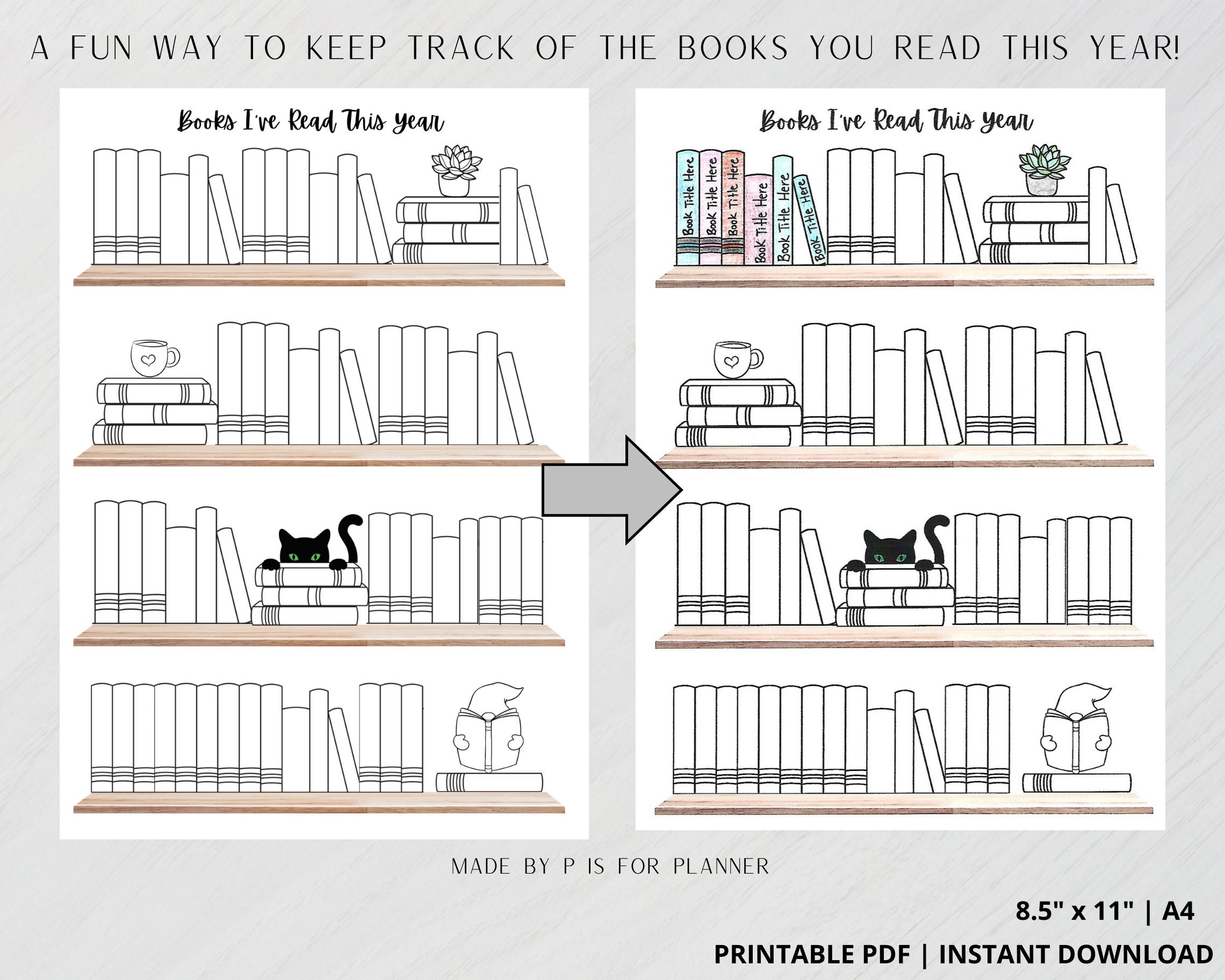 Reading Tracker Printable, Bookshelf Reading Log, Book Tracker, Book ...