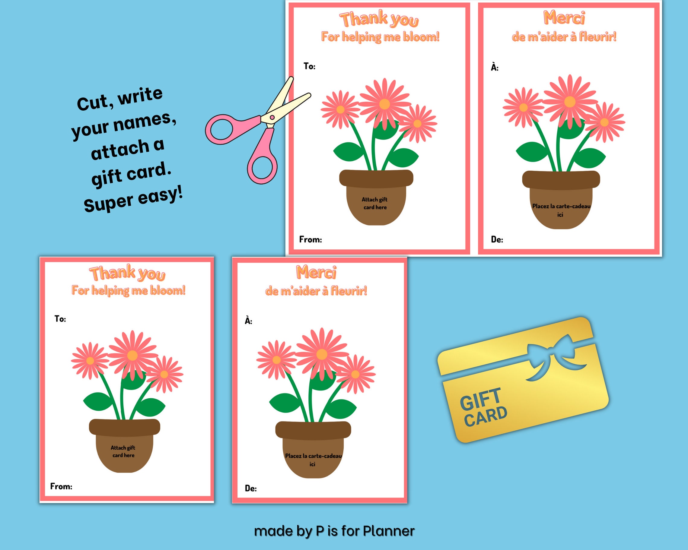 Thank You Teacher Card in English and French, Year End Teacher Gift ...