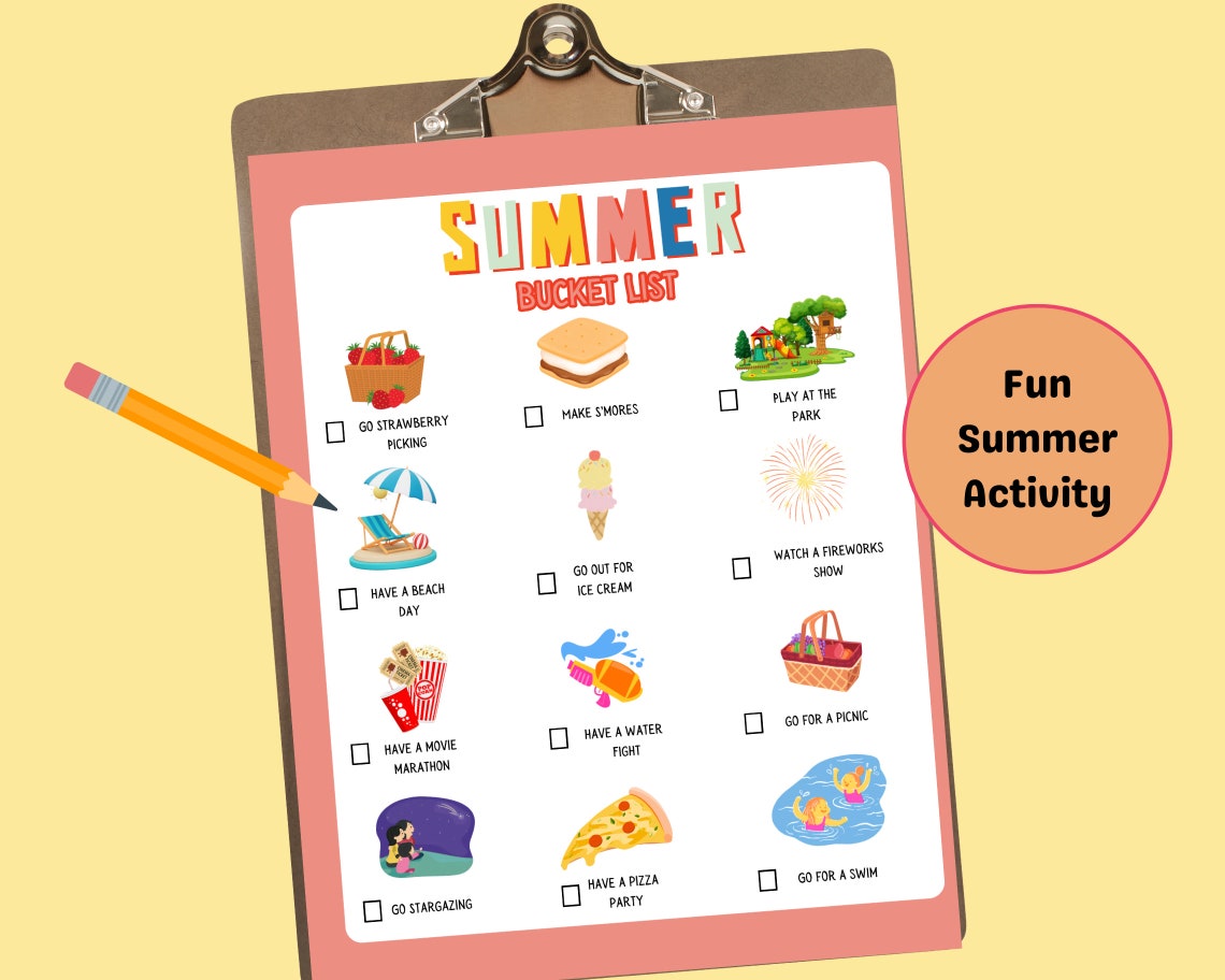 Summer Bucket List Printable, Fun Summer Checklist, Summer Bucket List ...