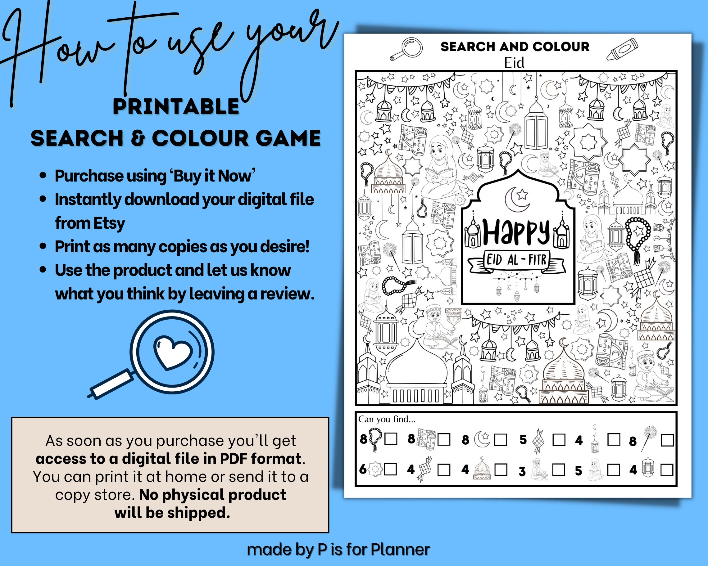 Eid Search and Colour Printable, Ramadan Colouring Page, I Spy Eid Game ...
