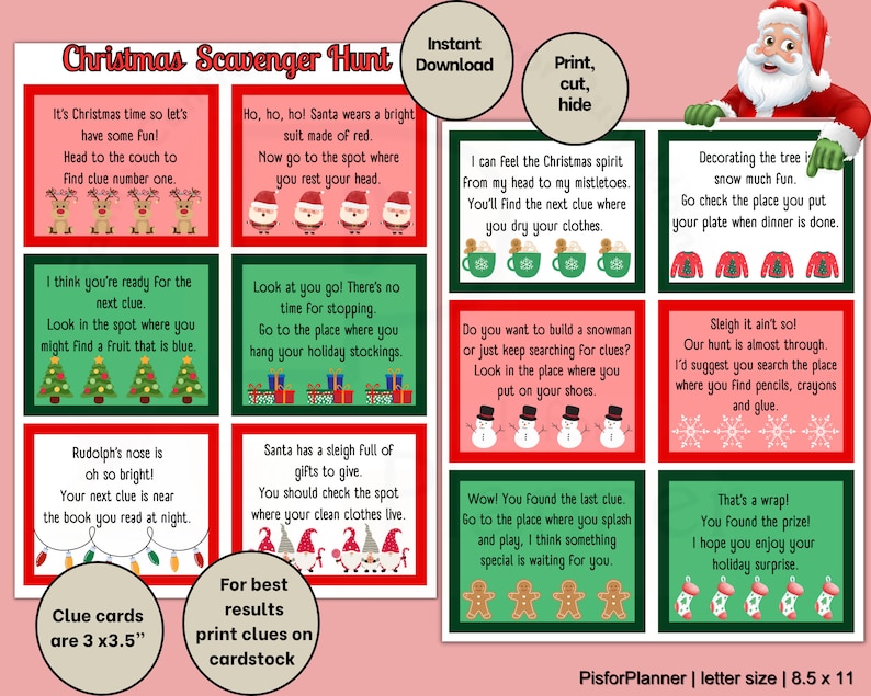 Christmas Scavenger Hunt for Kids, Indoor Holiday Treasure Hunt Clues ...