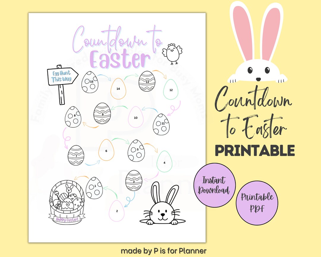 Easter Countdown Printable Activity, Easter Colouring Page, Easter Game ...