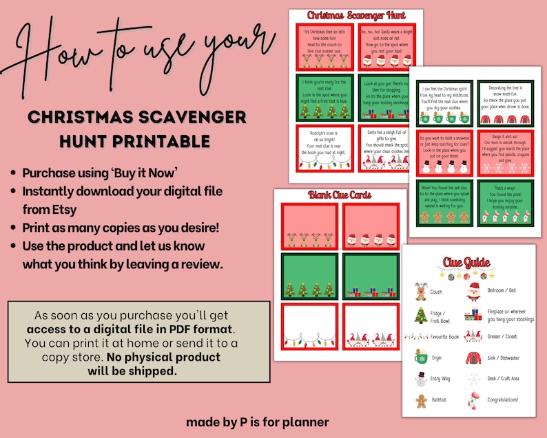 Christmas Scavenger Hunt for Kids, Indoor Holiday Treasure Hunt Clues ...
