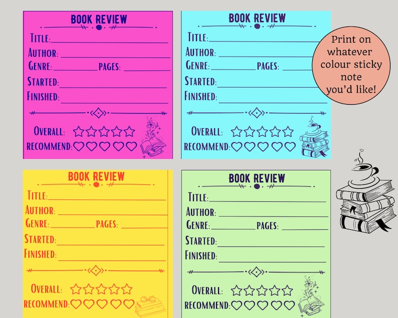Book Review Sticky Notes, Printable Sticky Note Template, Book Review ...