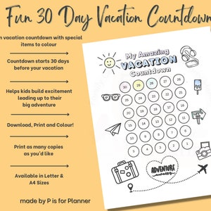 Kids Vacation Countdown Calendar, Printable Vacation Countdown Tracker ...