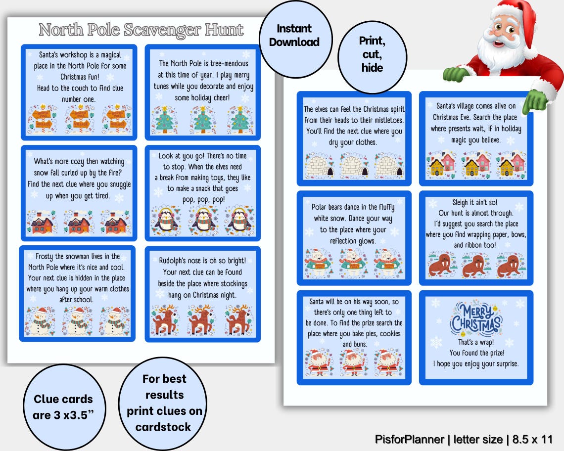 Christmas Scavenger Hunt for Kids, North Pole Adventure, Indoor Holiday ...