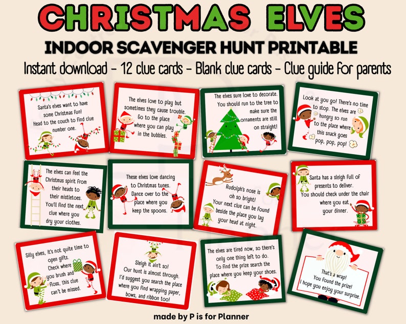 Christmas Elves Scavenger Hunt for Kids, Indoor Holiday Treasure Hunt ...