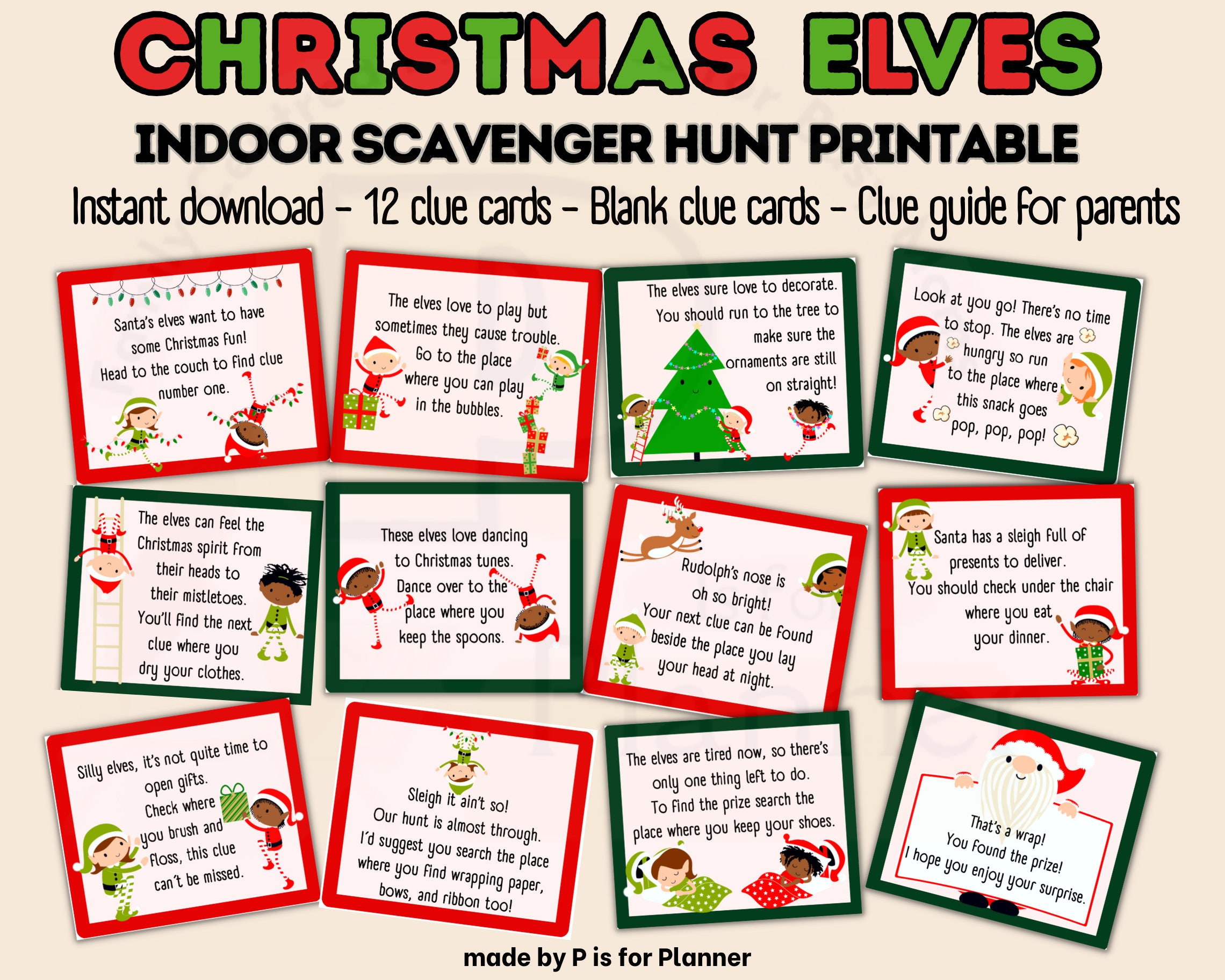 Christmas Elves Scavenger Hunt for Kids, Indoor Holiday Treasure Hunt ...