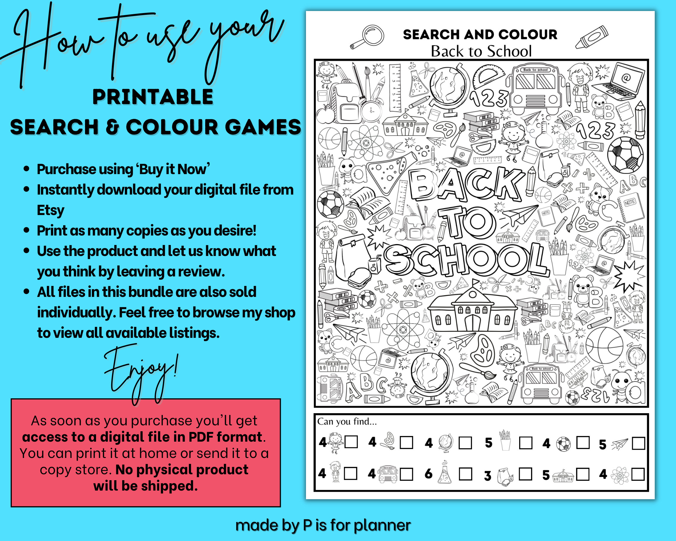 Search and Colour Printable Game Bundle, Seek and Find Kids Activity ...