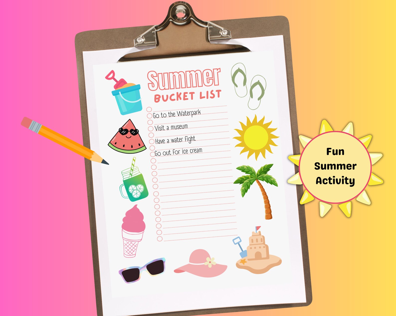 Summer Bucket List Printable, Personalized Summer Checklist for Kids ...