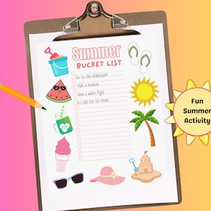 Summer Bucket List Printable, Personalized Summer Checklist for Kids ...