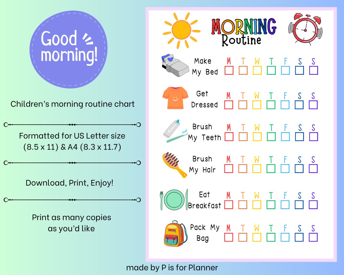 Kids Morning/bedtime Checklist Printable, Kids Routine Chart, Checklist ...