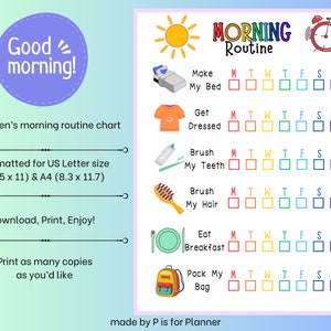 Kids Morning/bedtime Checklist Printable, Kids Routine Chart, Checklist ...
