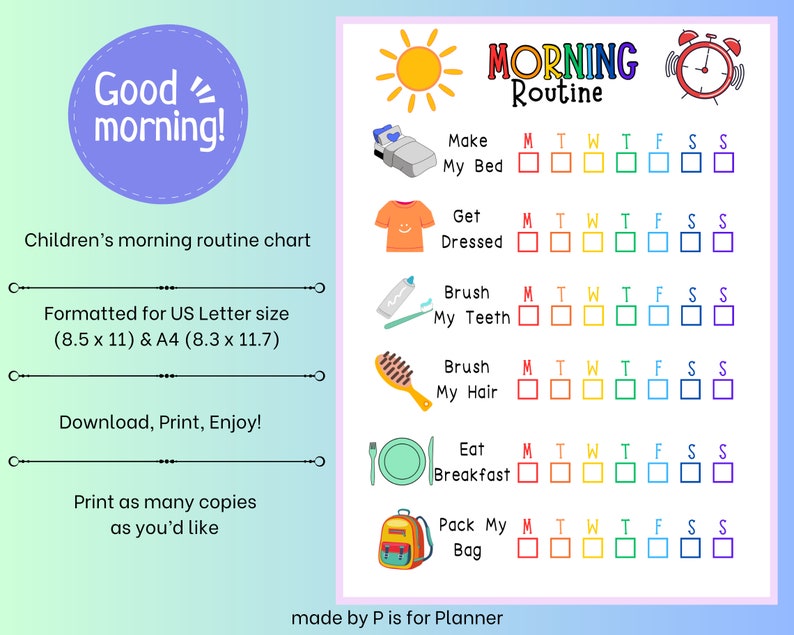 Kids Morning/bedtime Checklist Printable, Kids Routine Chart, Checklist ...