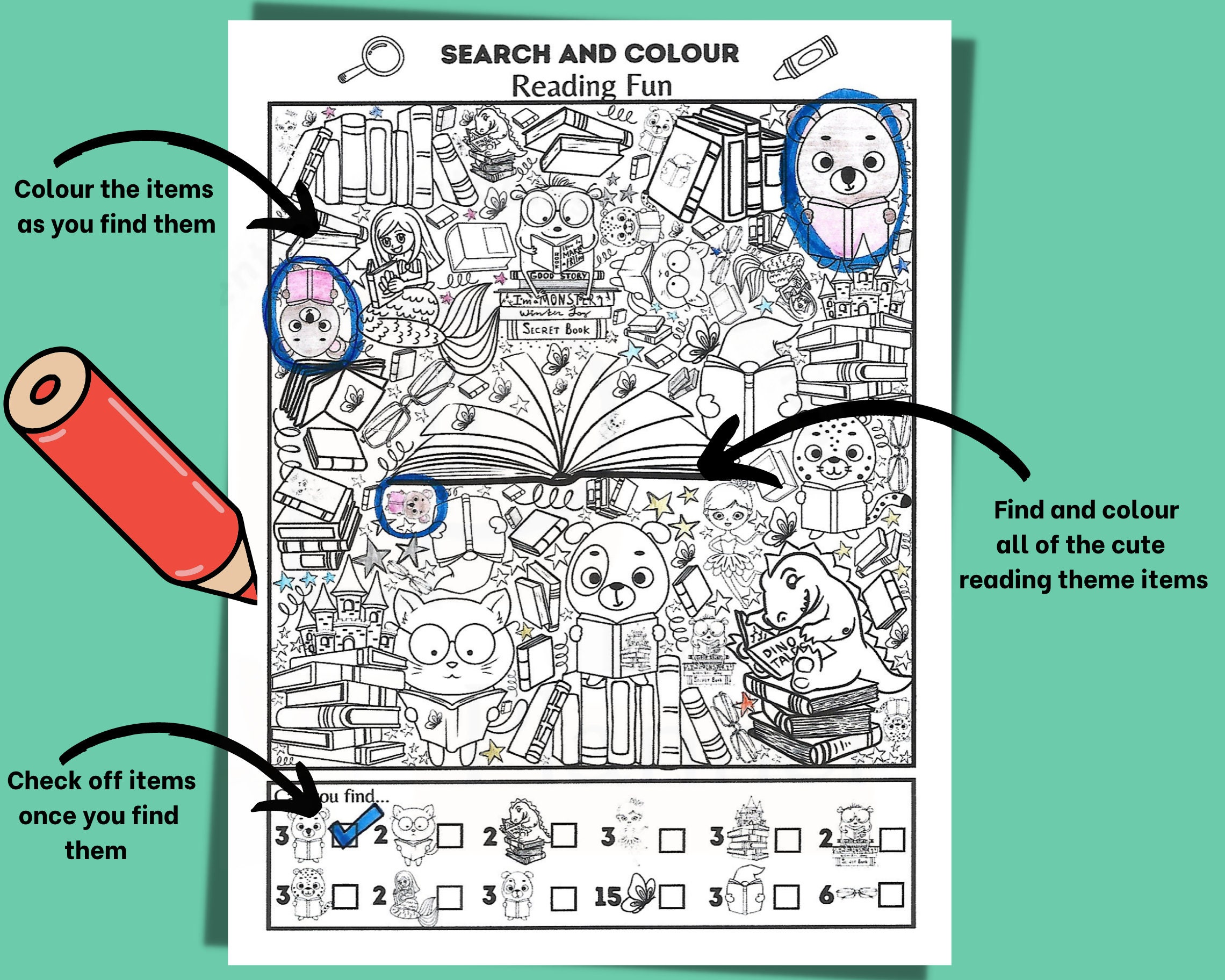 Search and Colour Printable Activity, I Spy Game, Reading Colouring ...