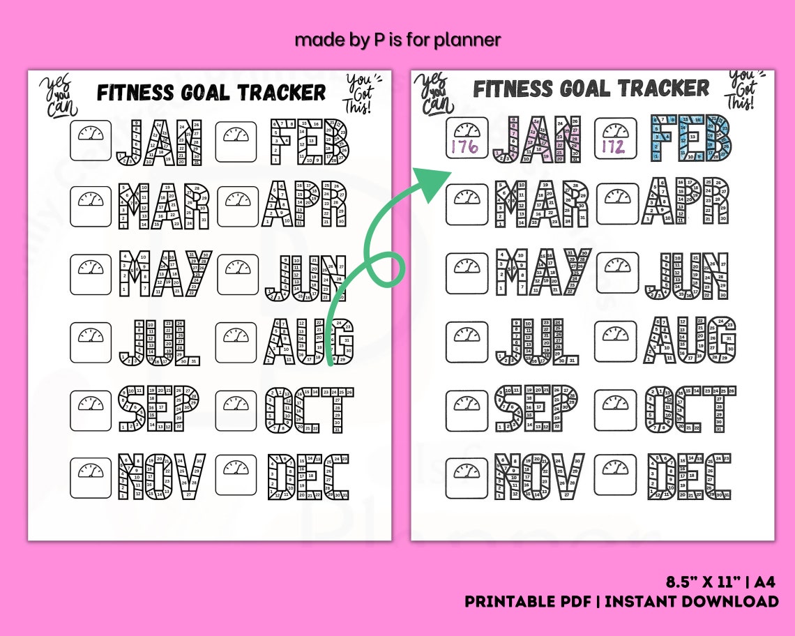 Printable Fitness Goal Tracker, Daily Workout Tracker, Monthly Weight ...