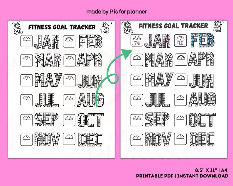 Printable Fitness Goal Tracker, Daily Workout Tracker, Monthly Weight ...
