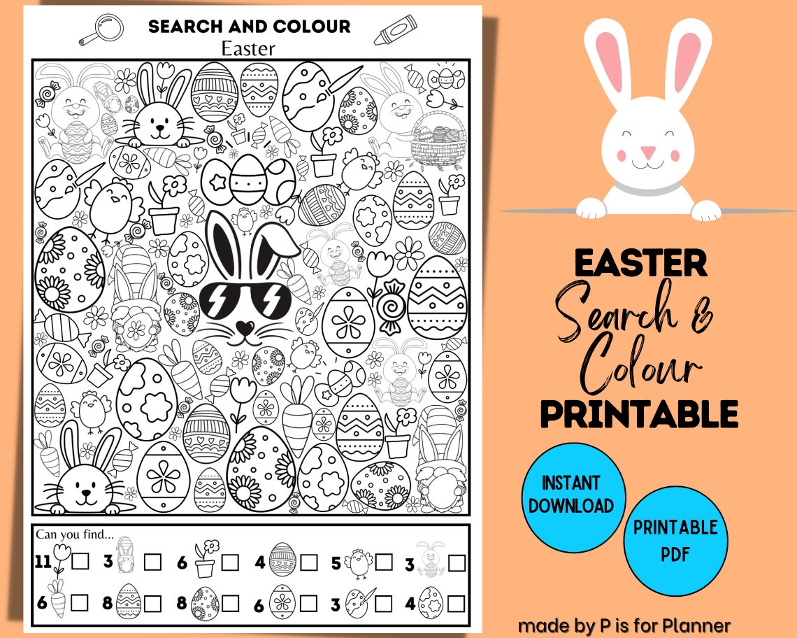 Easter Search and Colour Printable, I Spy Easter Game, Colouring Page ...