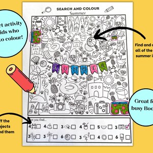 Summer Search and Color Printable, Beach Day Coloring Page, I Spy ...