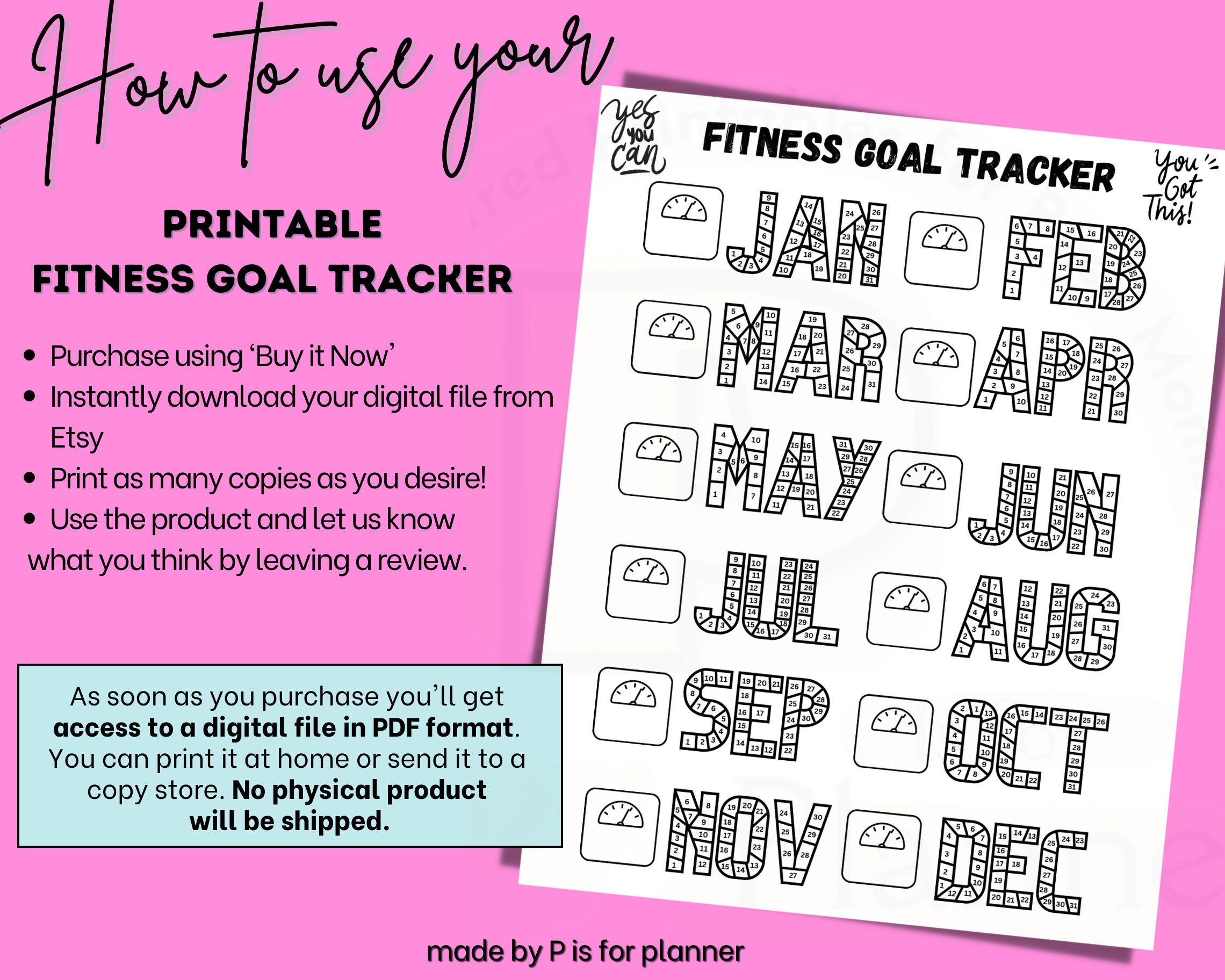 Printable Fitness Goal Tracker, Daily Workout Tracker, Monthly Weight ...