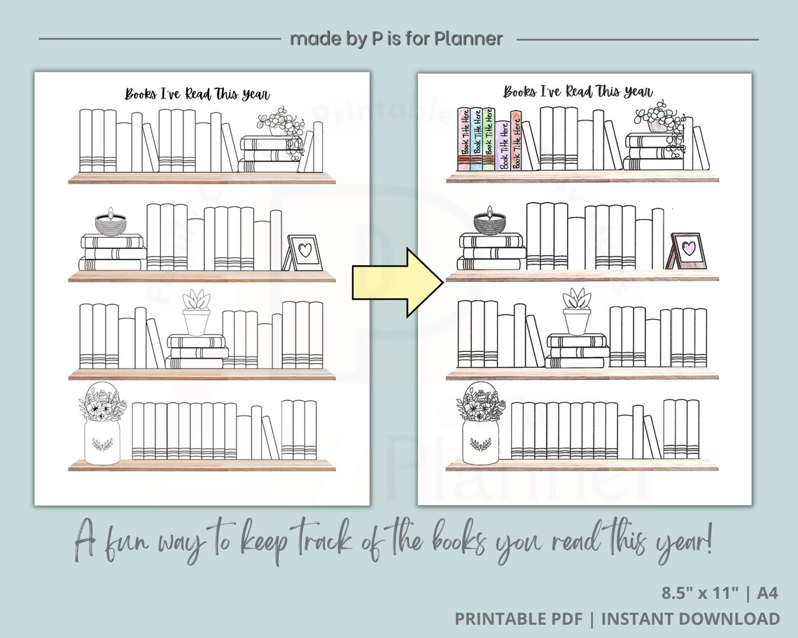 Book Tracker Printable Bookshelf Reading Log Planner Insert Plant Theme ...