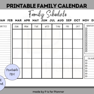 Family Calendar Printable, Monthly Family Schedule, Family Planning ...