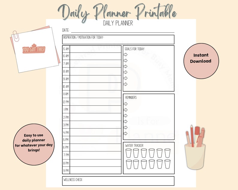 Undated Daily Hourly Planner, Day Plan & Task Tracker, 5am Daily ...