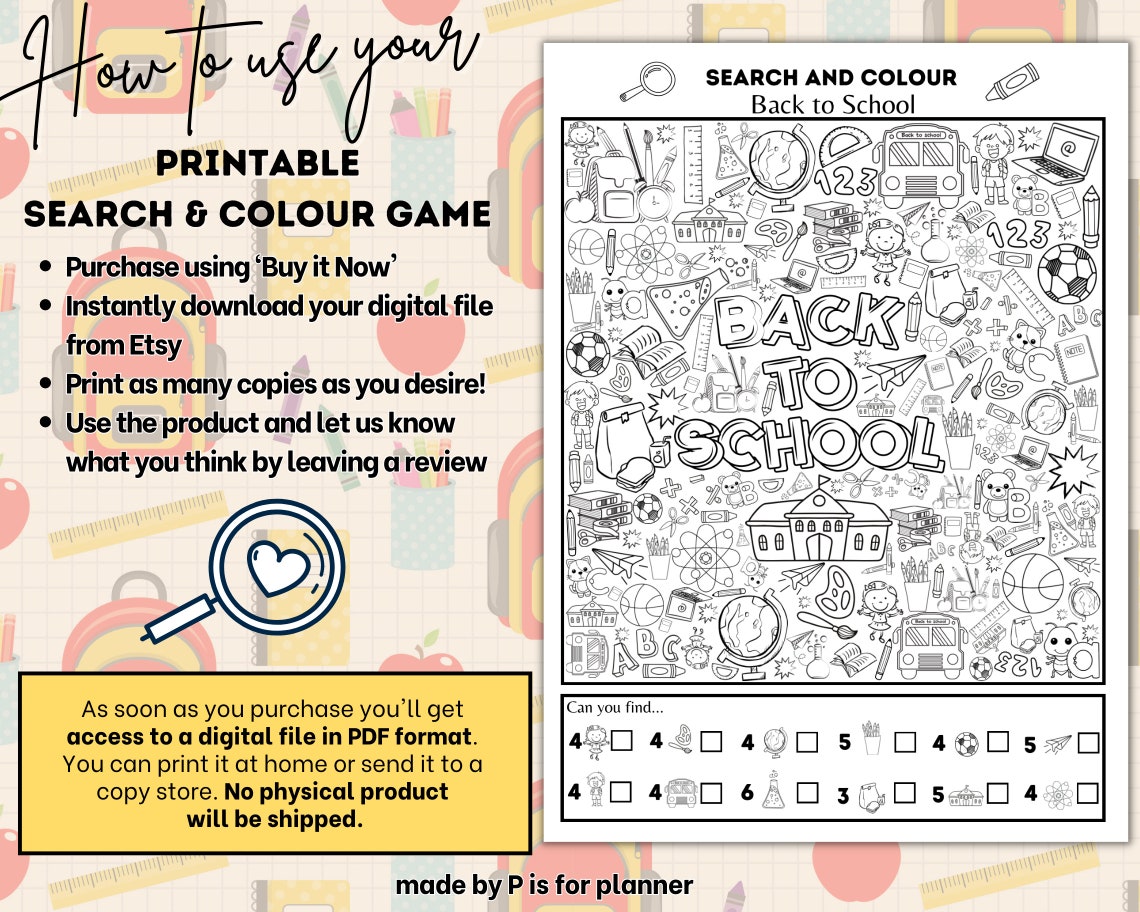 Back to School Search and Color Printable, Back to School Coloring ...