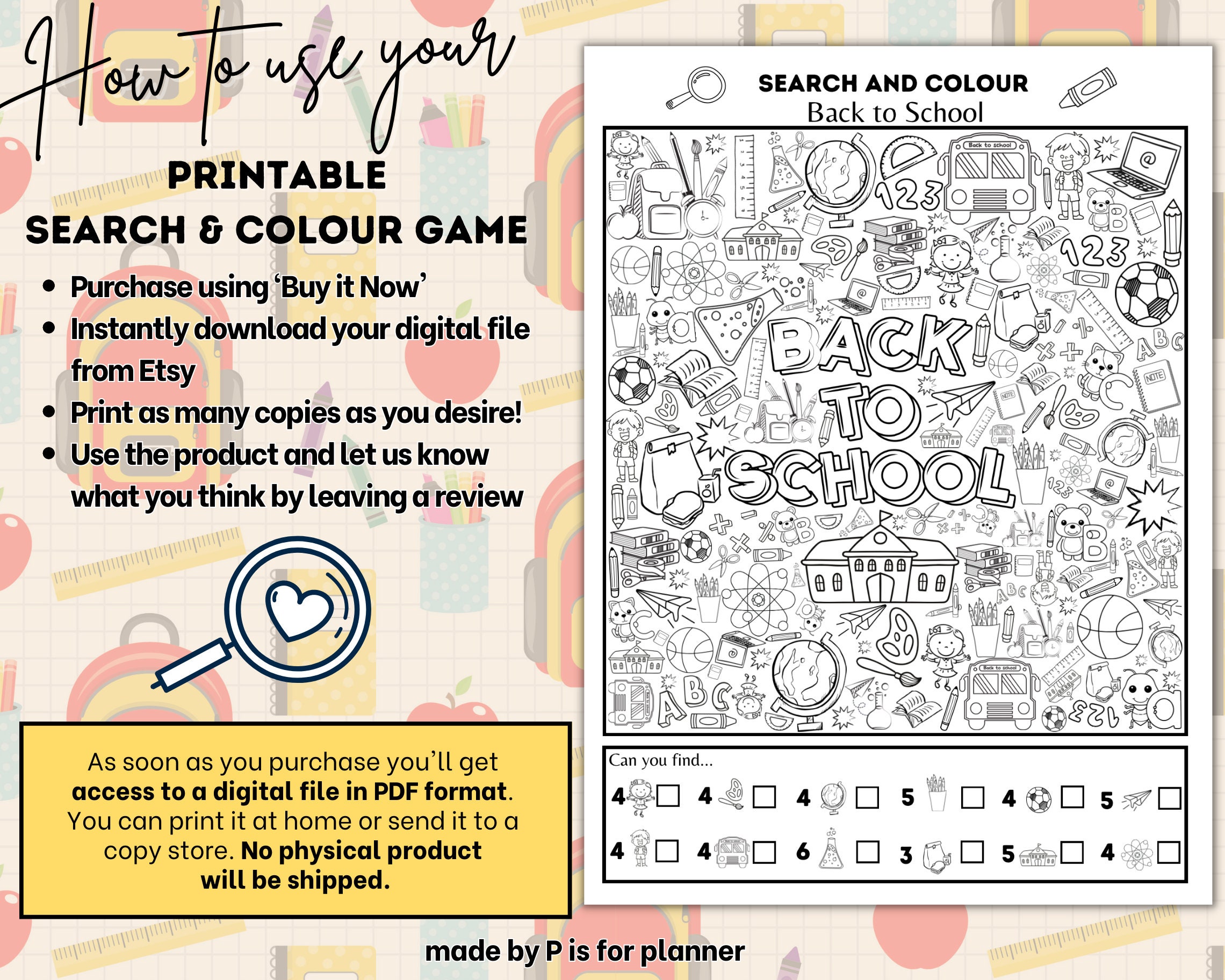 Back to School Search and Color Printable, Back to School Coloring ...