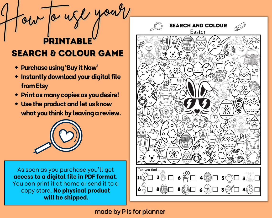 Easter Search and Colour Printable, I Spy Easter Game, Colouring Page ...