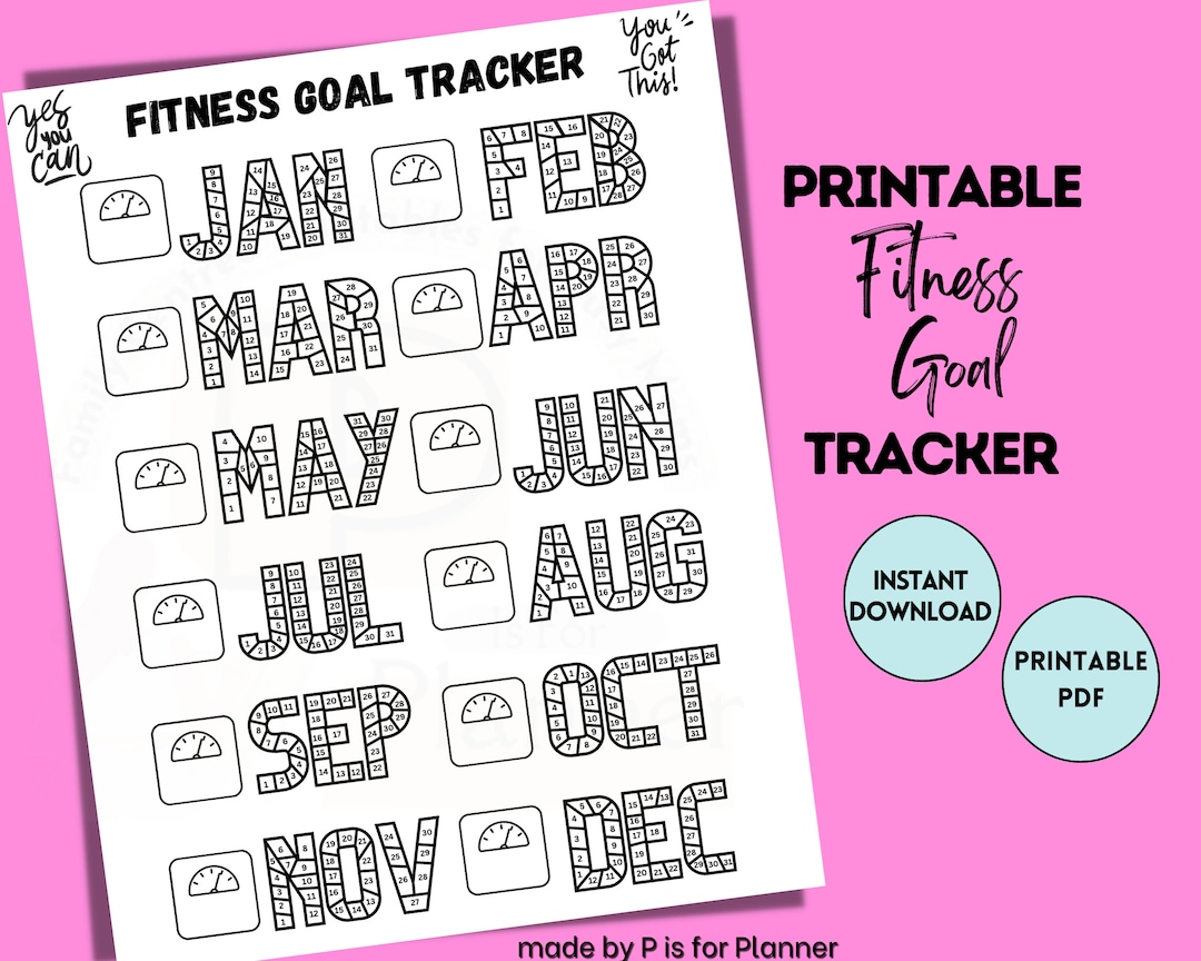 Printable Fitness Goal Tracker, Daily Workout Tracker, Monthly Weight ...