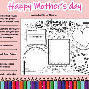 All About My Mom Printable Colouring Page, All About My Mom Fill in the ...