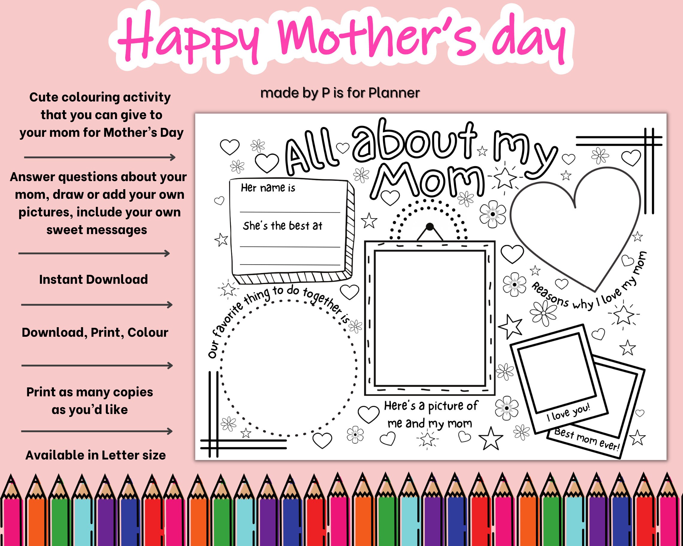 All About My Mom Printable Colouring Page, All About My Mom Fill in the ...