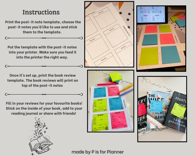 Book Review Sticky Notes, Printable Sticky Note Template, Book Review ...