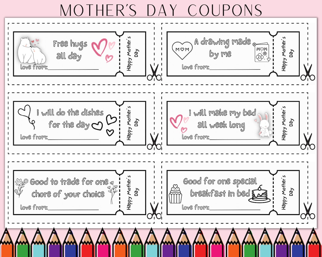 Mother’s Day Printable Coupon Book, Gift for Mom - Etsy